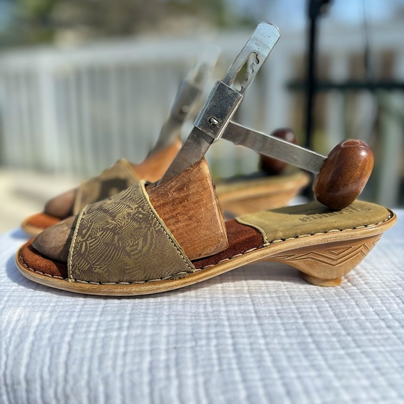 Tsonga | Shoes | Tsonga Leather Metallic Tiger Print Stubby Sandals ...